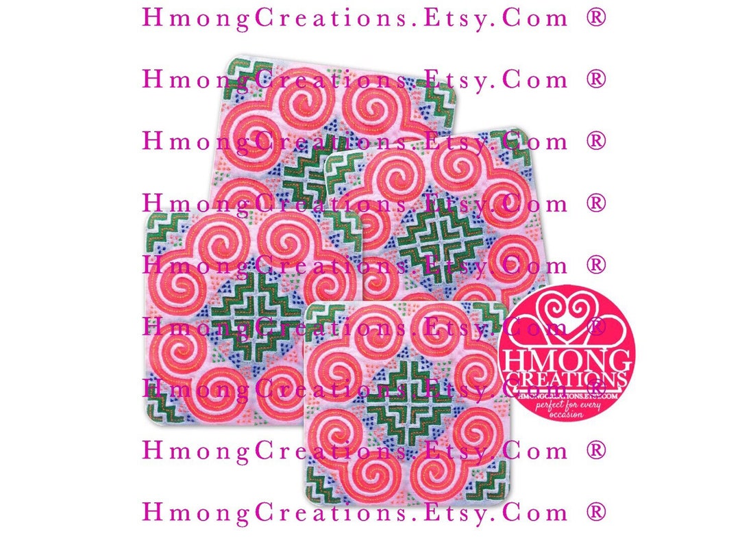 Hmong Coasters Printed Set of 4 Hmong Elephant Foot Print Pink Preorder ...