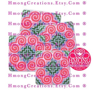 Hmong Coasters Printed Set of 4 Hmong Elephant Foot Print Pink Preorder ...