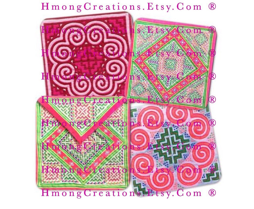 Hmong Coasters 4 Pieces Set of 4 Printed Mix Set Cork Hmong Creations ...