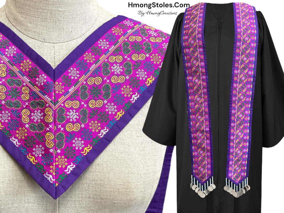 P64.99 | Hmongstoles.com | Hmong Graduation Stole | Lined With Coins ...