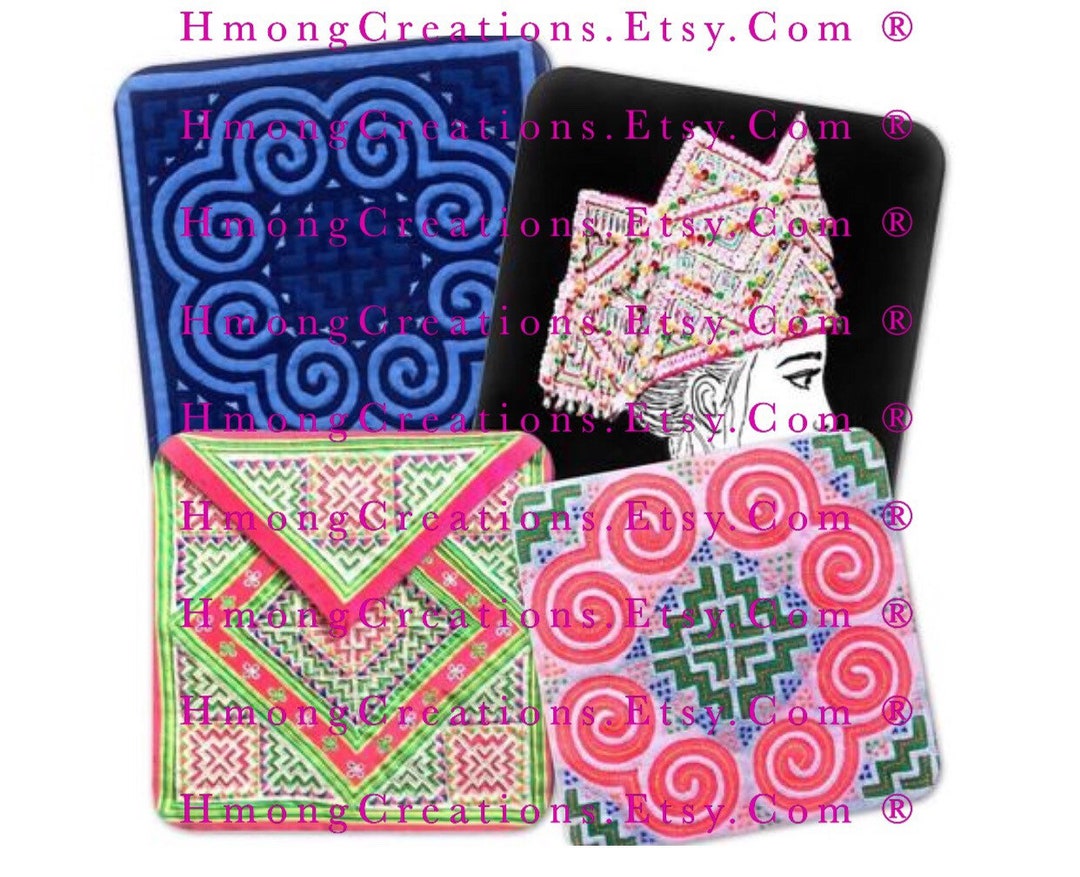 Hmong Coasters 4 Pieces Set of 4 Printed Mix Set Cork Hmong Creations ...