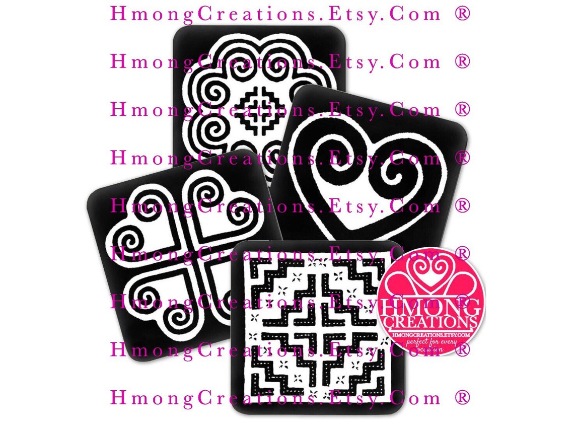 Hmong Coasters Printed Cork Back Set of 4 Hmong Black - Etsy