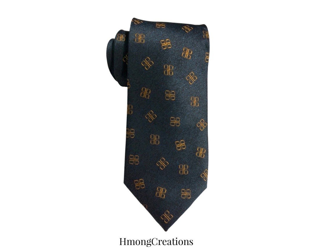 HmongTies.Com Hmong Tie John Leaf Frond Symbol gold and dark blue matte ...