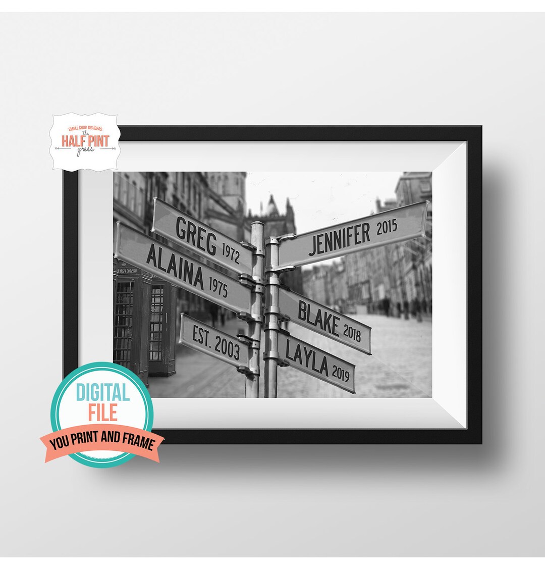 Personalized Intersection Street Sign Digital File 5/6 Names DIY ...