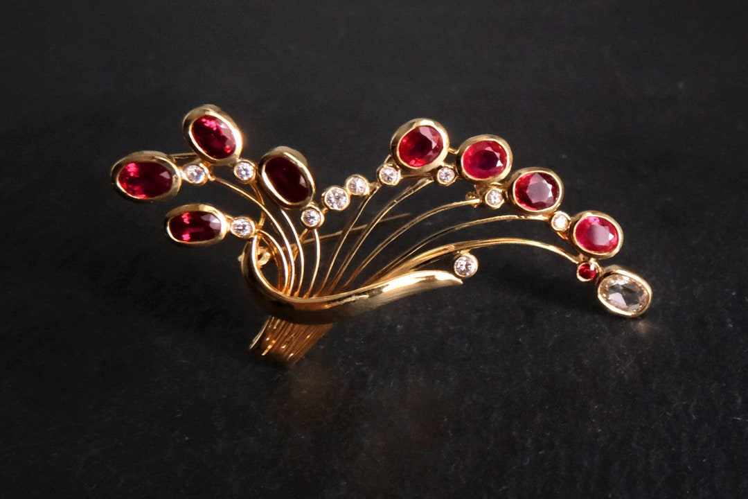 Art Deco Ruby Brooch Pendant Vintage 18k - Etsy