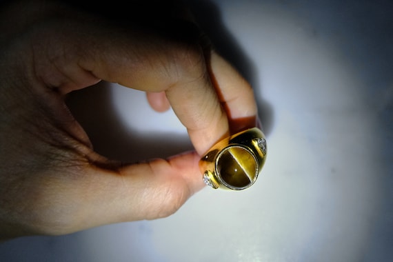 Tourmaline Cats Eye Ring Men 18k Vintage Gem