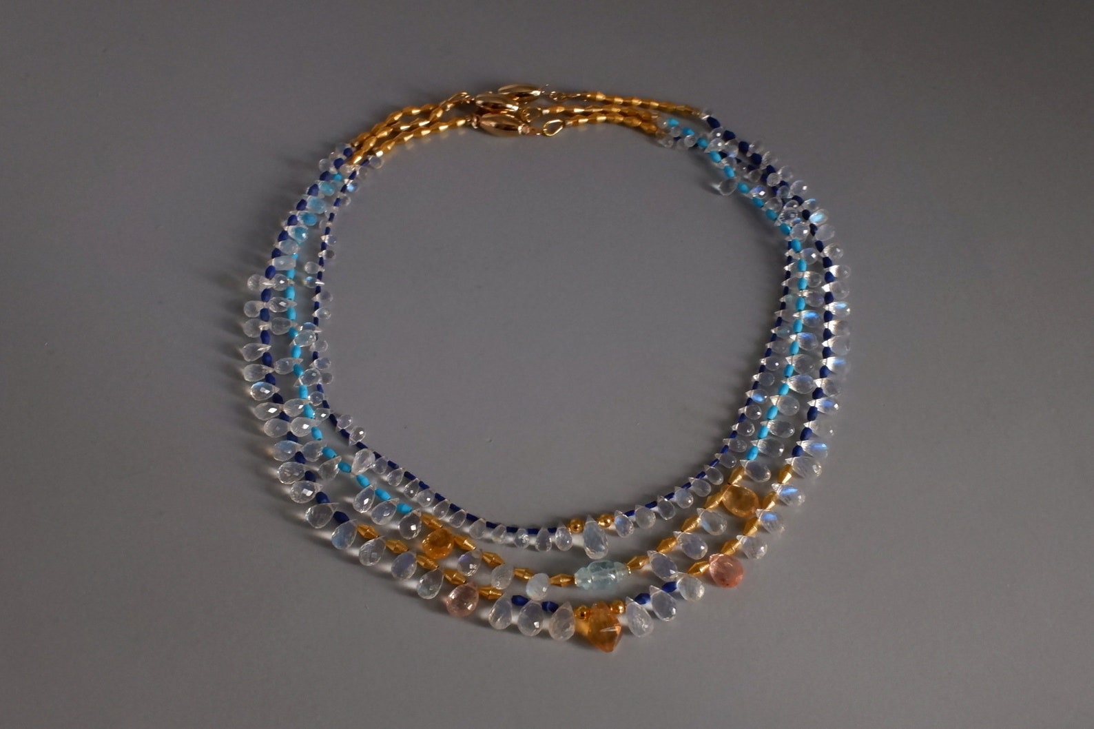 Medieval Moonstone Lapis Turquoise Bead Necklace 18k - Etsy