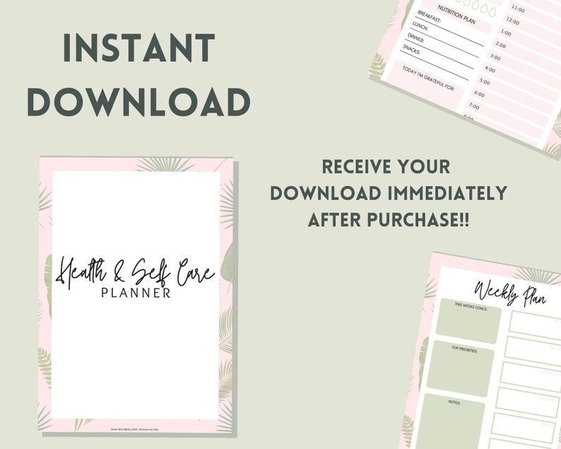 Self Care Planner, Fitness Journal, Health Wellness Planner, Weight ...