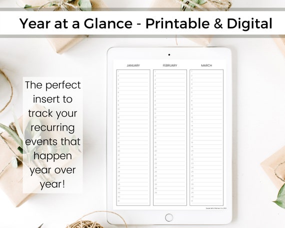Printable Year at a Glance Digital Planning Page Goodnotes | Etsy