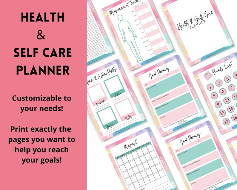 Self Care Planner, Fitness Journal, Health Wellness Planner, Weight ...