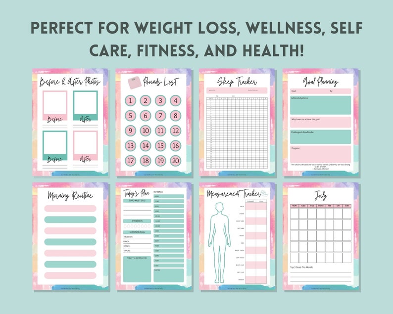 Self Care Planner, Fitness Journal, Health Wellness Planner, Weight ...