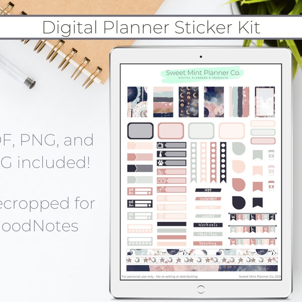 Digital Planner Stickers Bundle Kit, Watercolor, Glitter, Solid ...