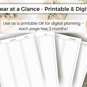 Printable Year at a Glance, Digital Planning Page, Goodnotes Planner ...