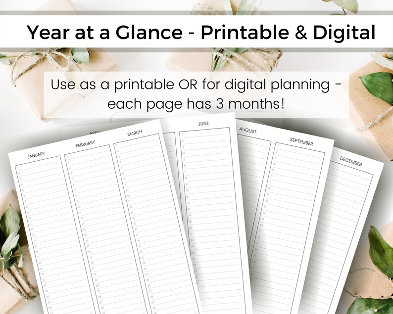 Printable Year at a Glance, Digital Planning Page, Goodnotes Planner ...