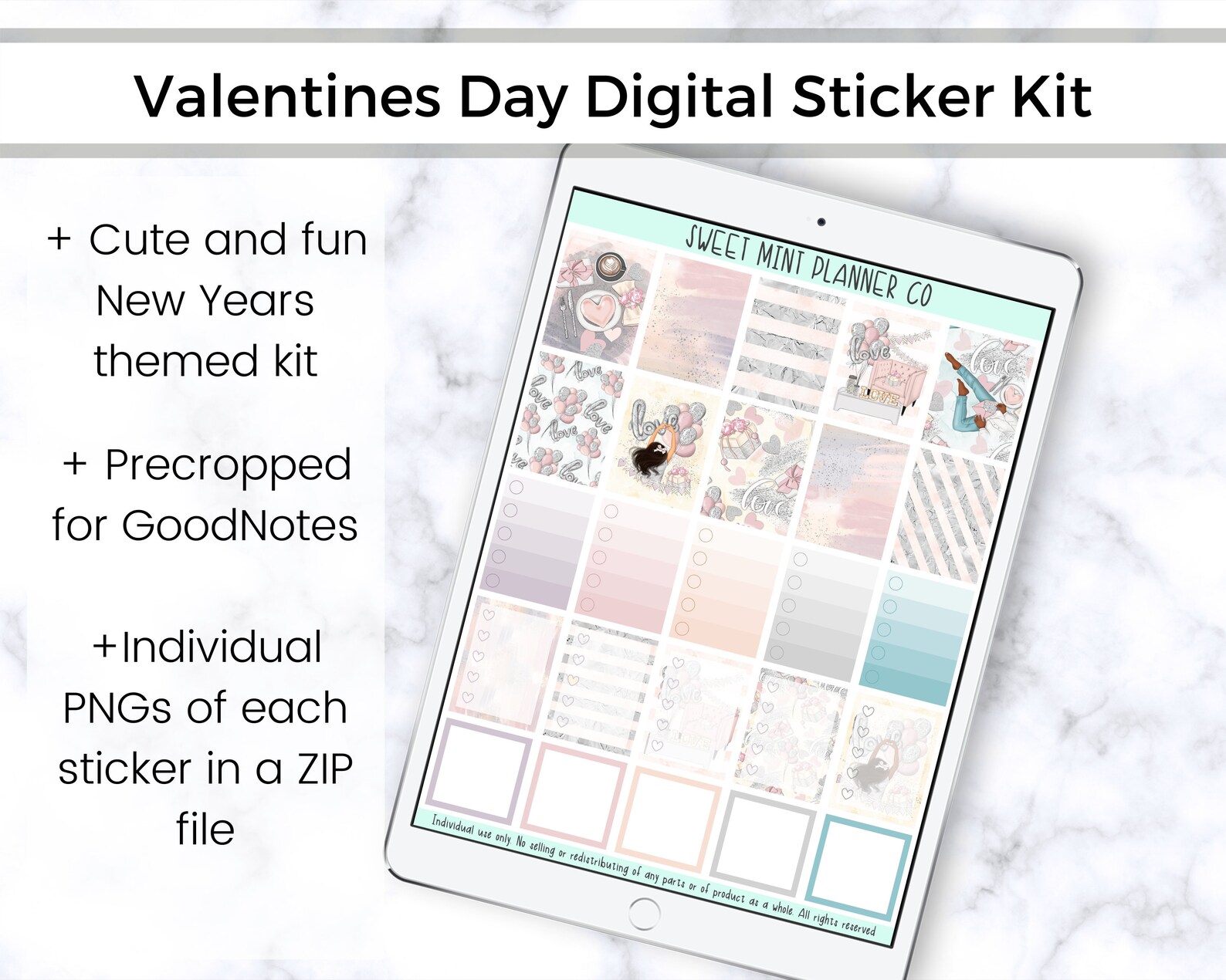 Valentines Day Digital Sticker Kit, Precropped Goodnotes, Individual ...