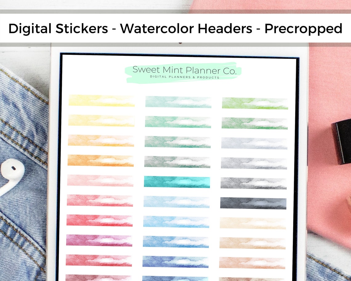 Digital Planner Stickers Bundle Kit Watercolor Glitter - Etsy