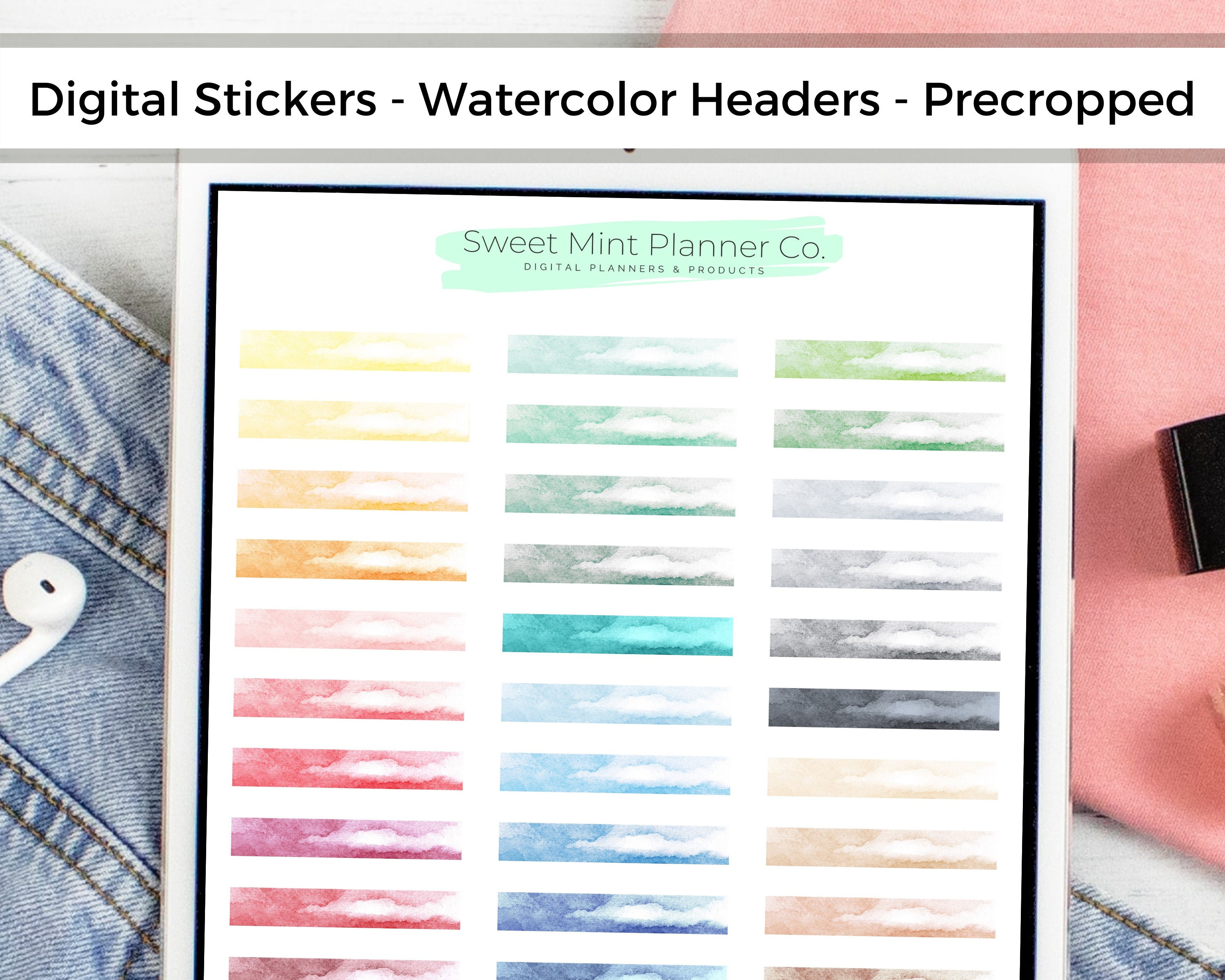 Digital Planner Stickers Bundle Kit, Watercolor, Glitter, Solid ...