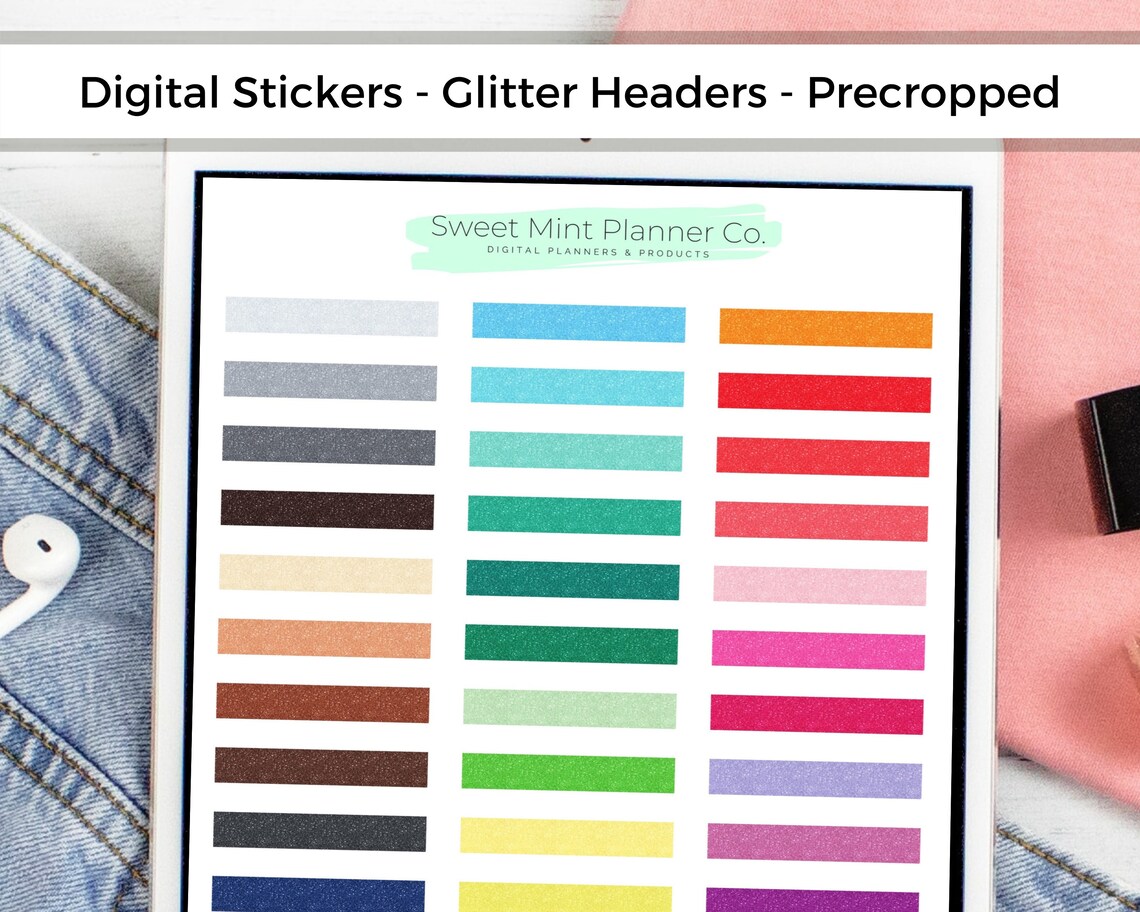 Digital Planner Stickers Bundle Kit Watercolor Glitter - Etsy