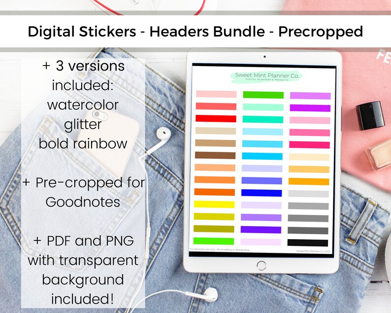 Digital Planner Stickers Bundle Kit Watercolor Glitter - Etsy