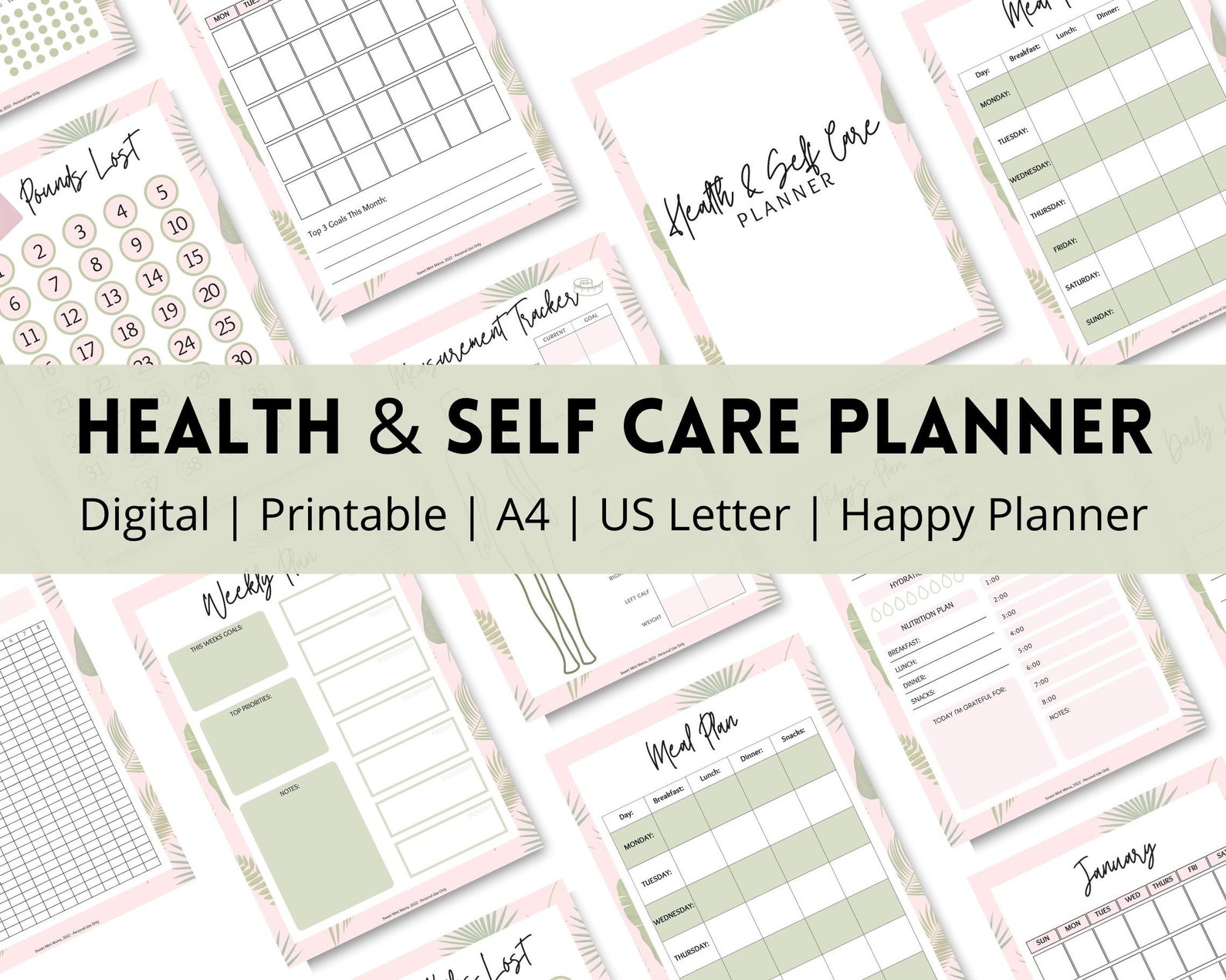 Self Care Planner, Fitness Journal, Health Wellness Planner, Weight ...