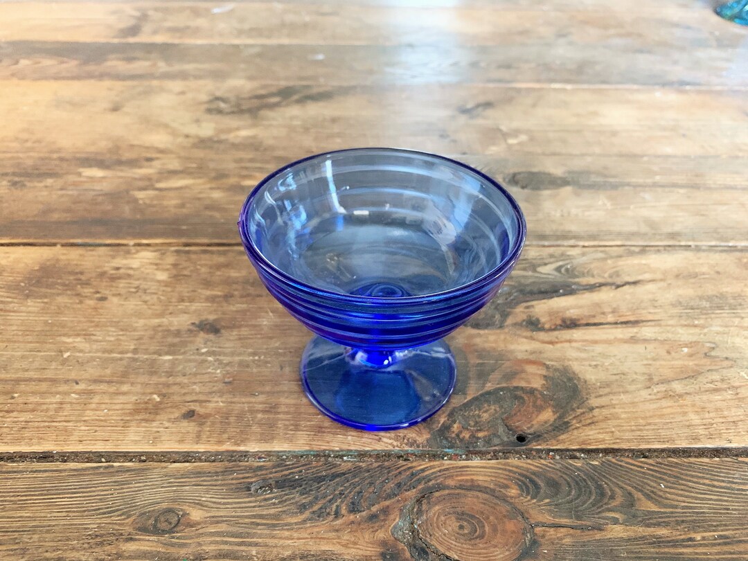 Set of 6 Blue Glass Moderntone Hazel Atlas Dessert Cups/coupe Shaped ...