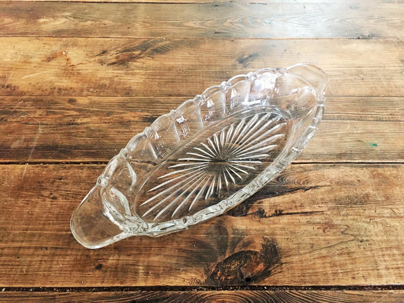 Vintage Heavy Glass Elongated Shallow Dish/clear Glass Relish - Etsy