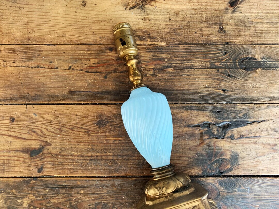 Small Vintage Baby Blue Glass Table Lamp Swirled Glass Blue Nightstand ...