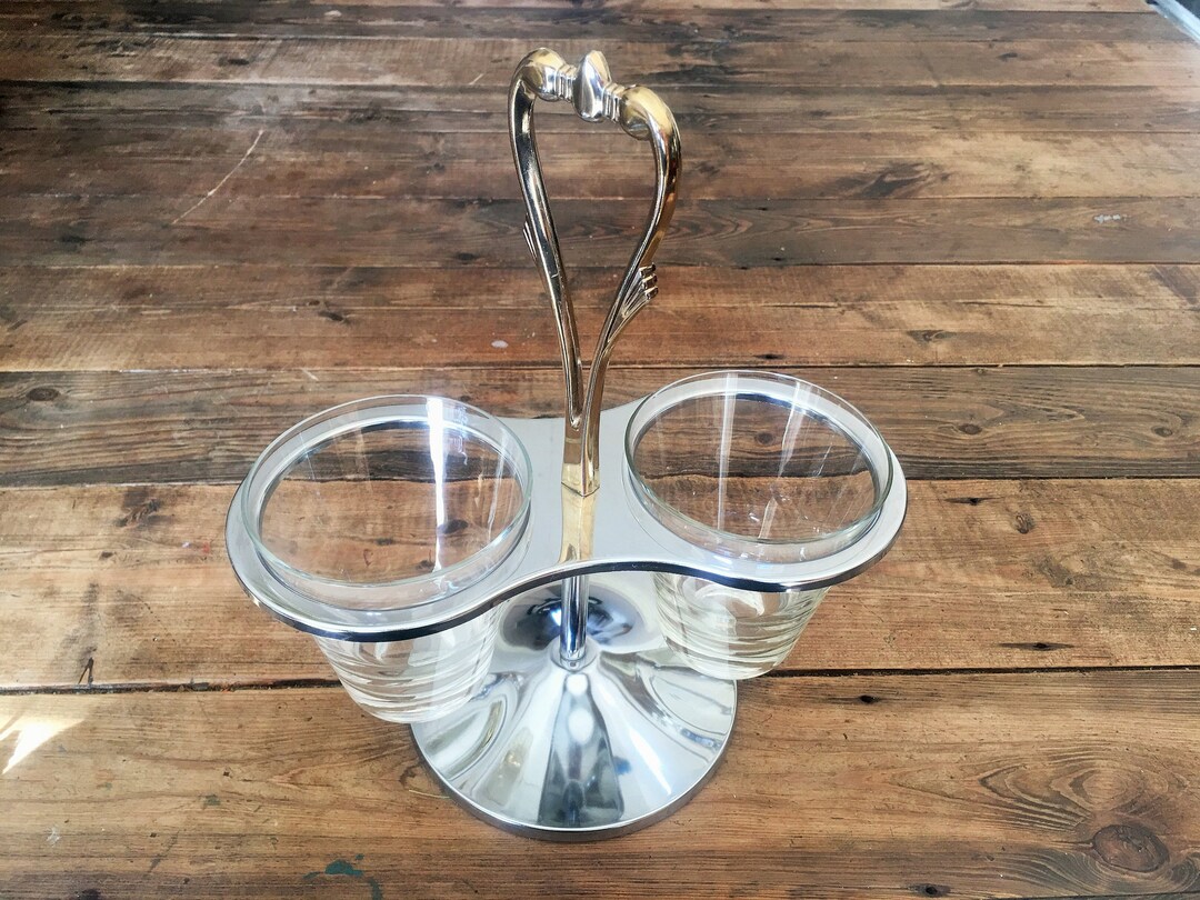 Vintage Kromex Silver and Gold Tone Dual Glass Cup Condiment Dish ...