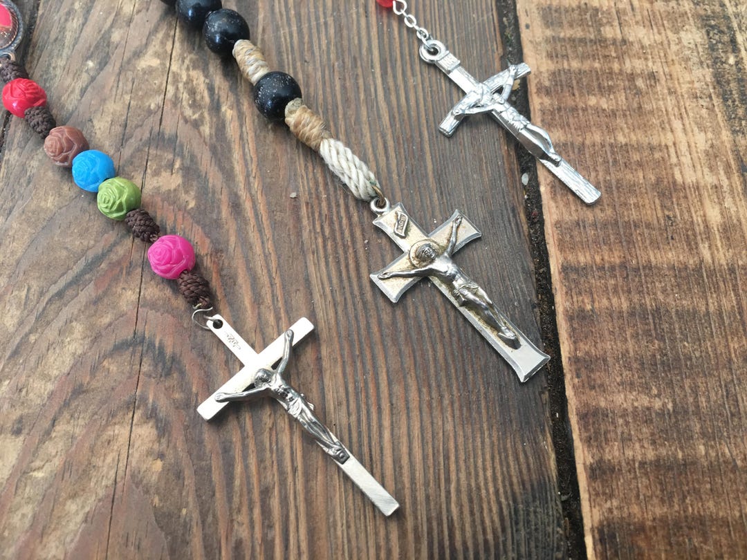 Set of Three Vintage Rosaries Collectible Religious Beads and Charms ...