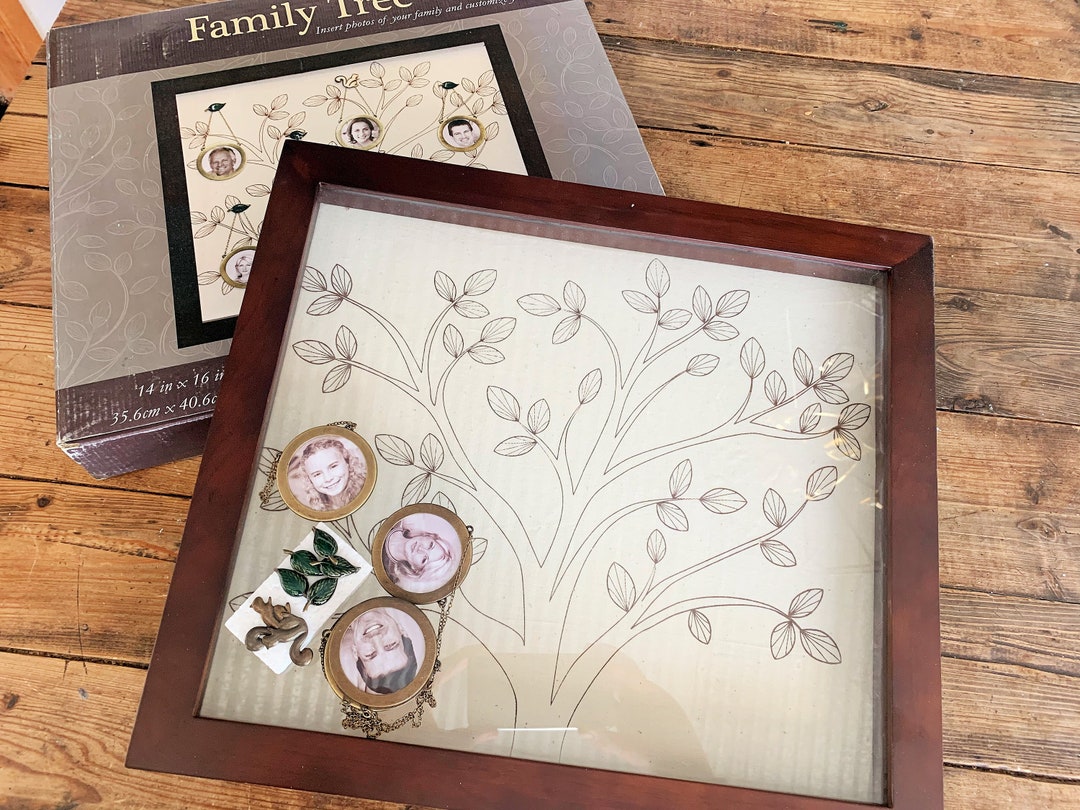 Vintage Shadow Box Family Tree Family Tree Framed 7 Mini Frames Wood ...