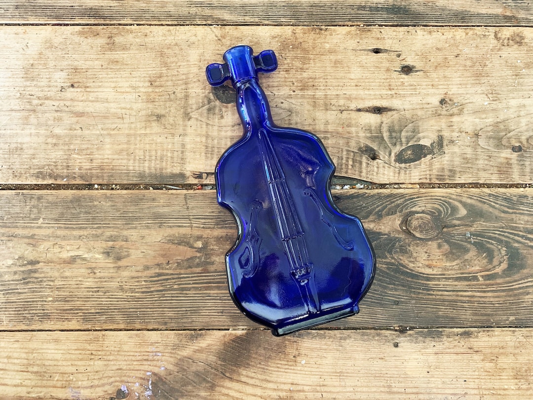 Vintage Cobalt Blue Violin Bottle With Cork Stopper Blue Cello Bottle ...