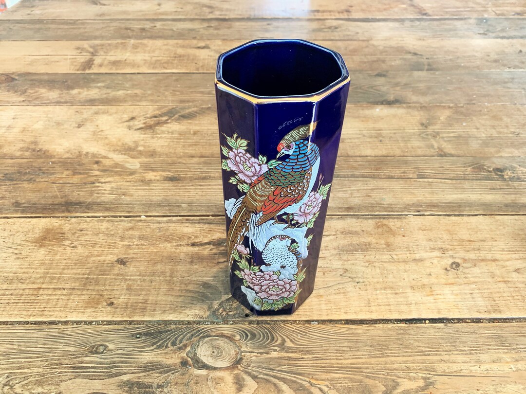 Vintage Kutani Cobalt Blue Octagonal Sleeve Vase/vintage Japanese ...