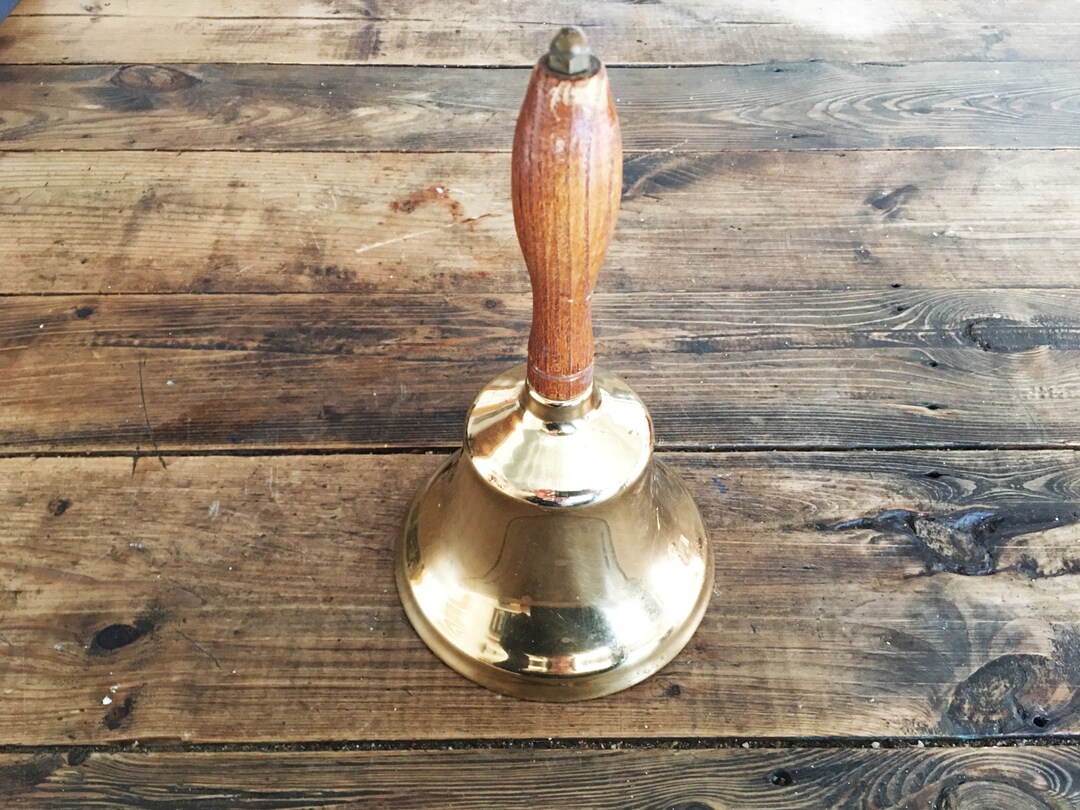 Large Solid Brass Hand Bell With Wooden Handle/vintage Brass Hand Bell ...