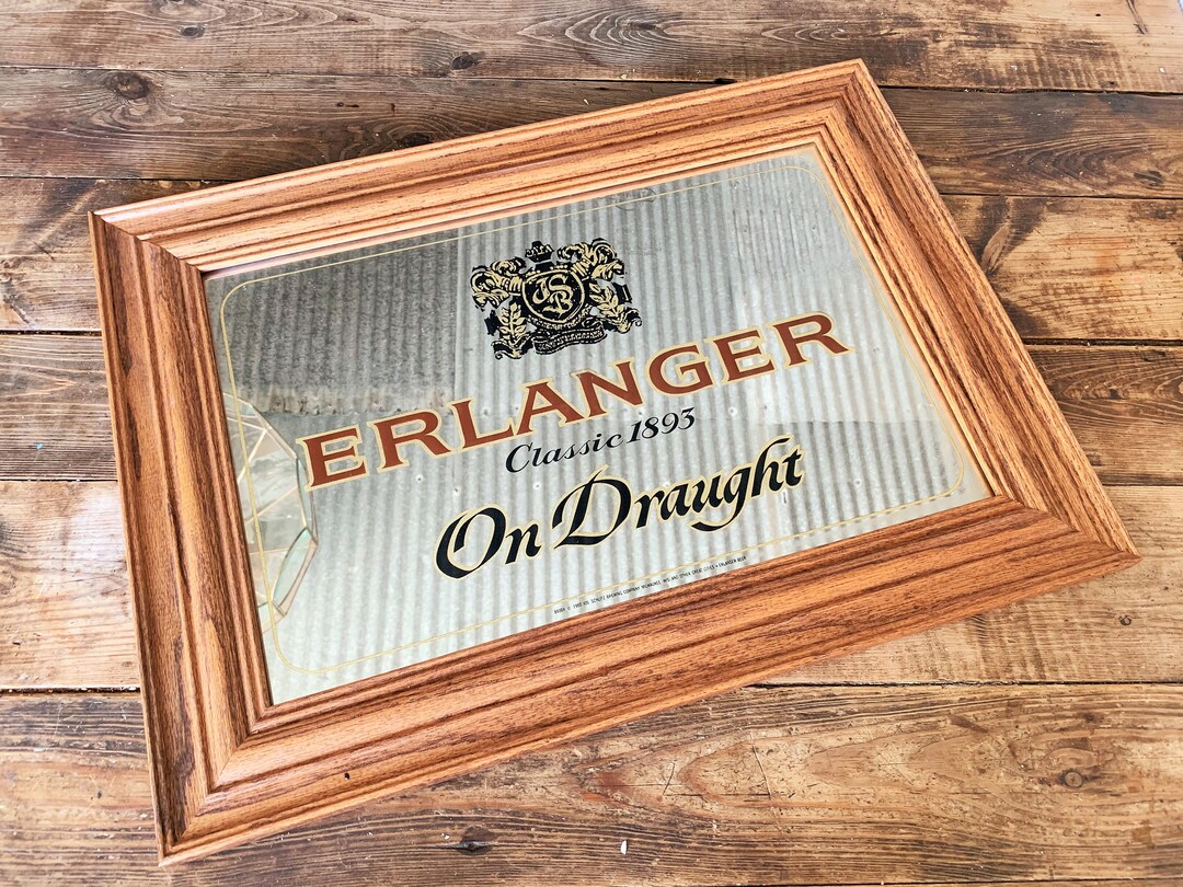 Vintage Schlitz Beer Mirror Oak Framed Beer Mirror Erlanger Beer Bar ...