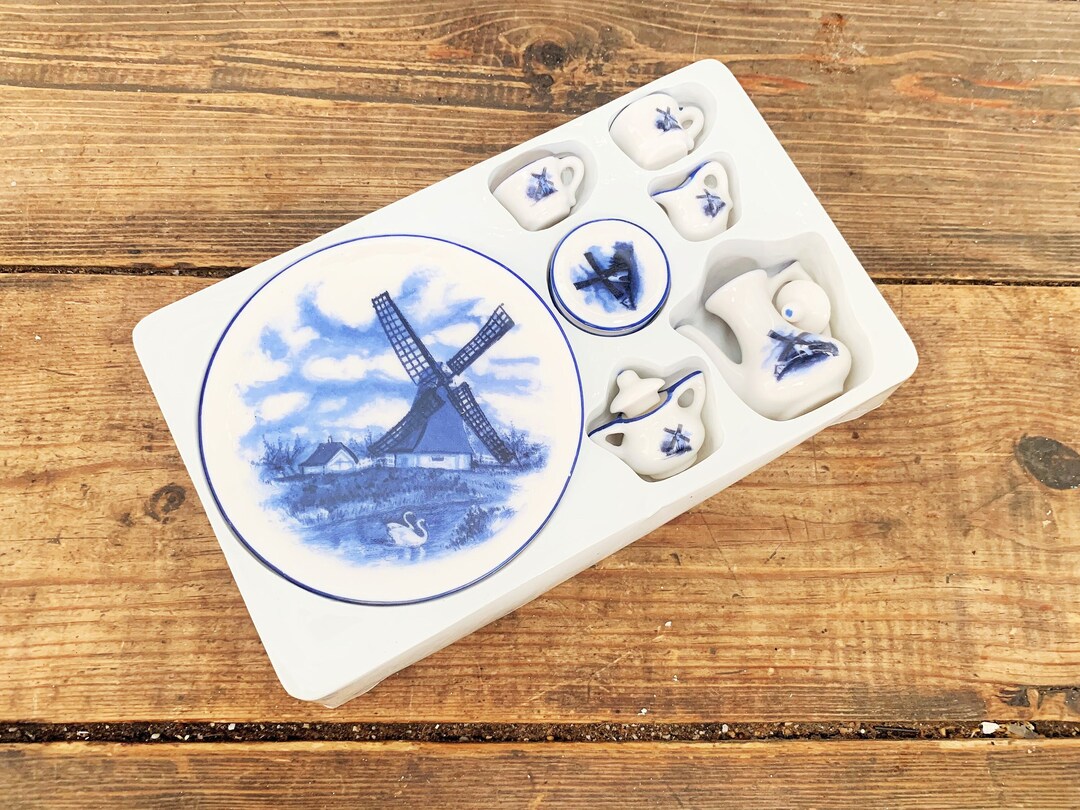 Miniature Delft Inspired Windmill Themed Porcelain Tea Service for 2 ...