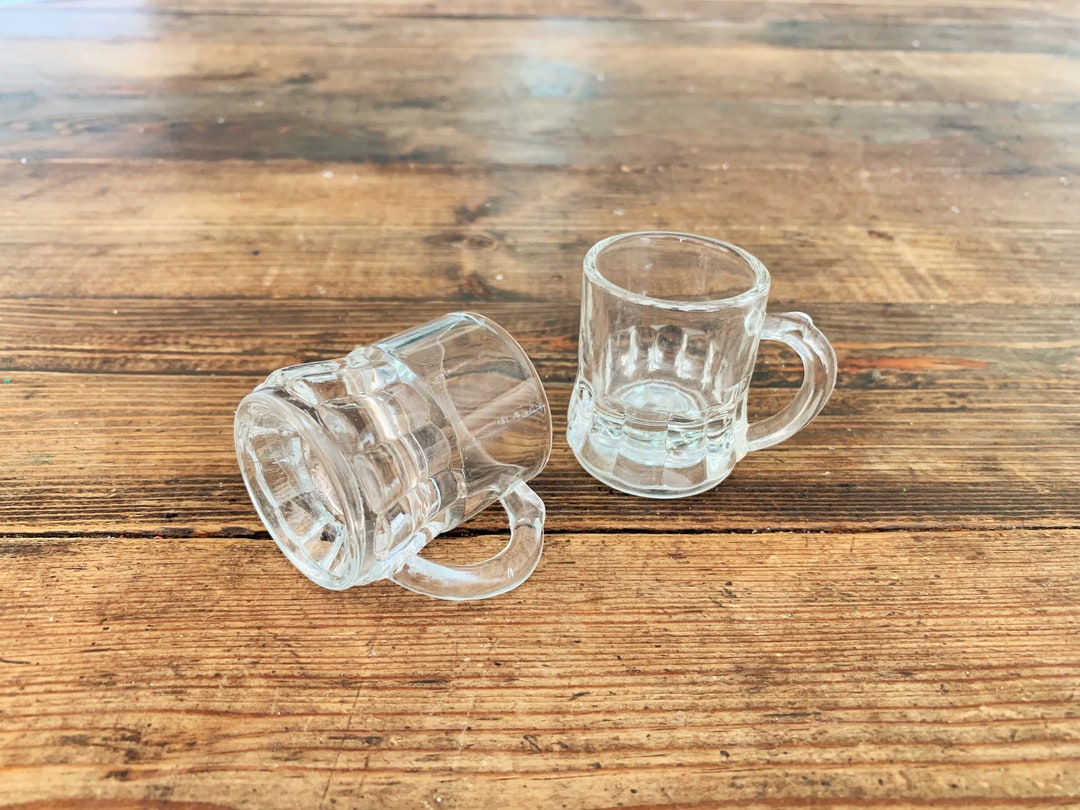 Pair of Vintage Federal Glass f Shield Mark Clear Glass Mug Shaped Shot ...
