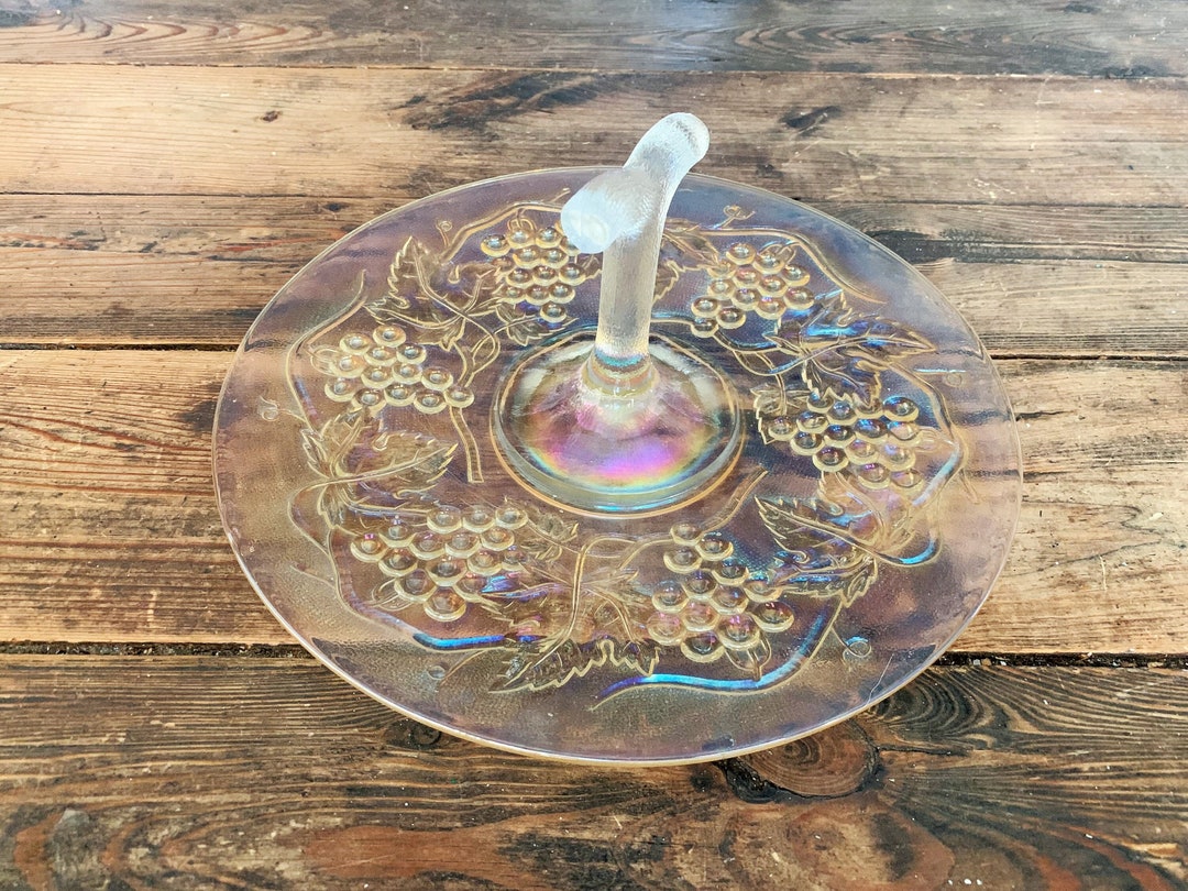 Vintage Imperial Glass Iridescent Tidbit Platter With Grape Vine Design ...