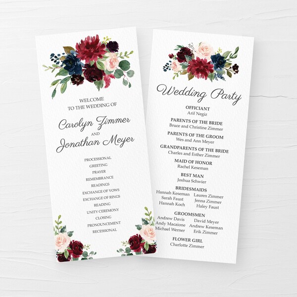 Burgundy Church Program - Etsy