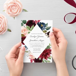 Marsala Wedding Invitation, Printable Wedding Invitation Burgundy ...