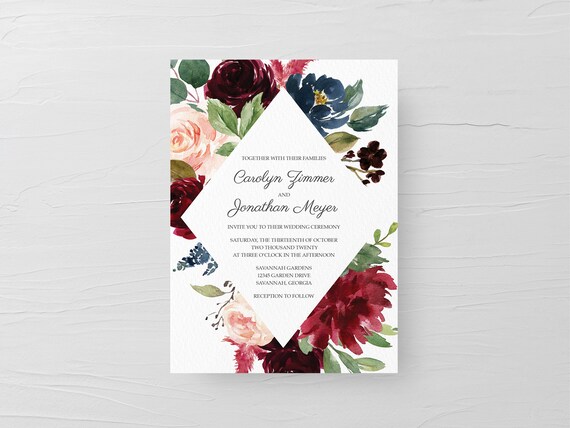 Wedding Invitation Set Marsala Printable Wedding Invitation | Etsy