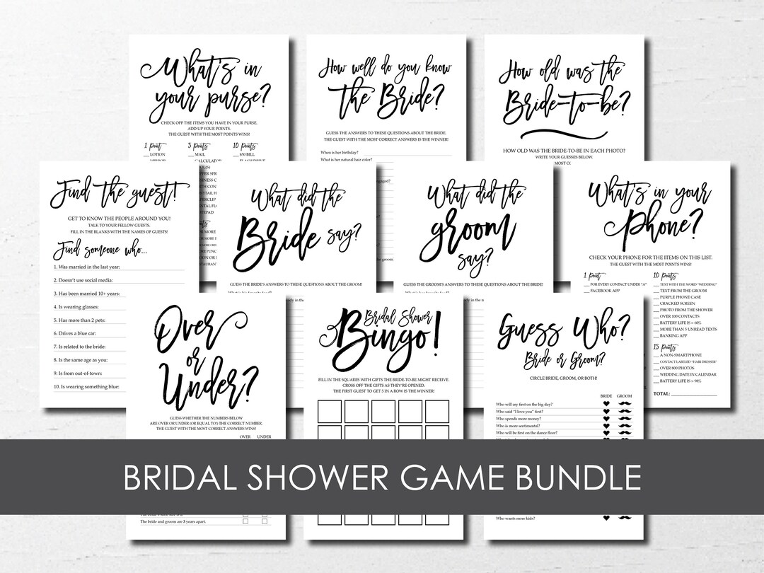 Bridal Shower Games Bundle Bridal Shower Game Kit Printable Etsy
