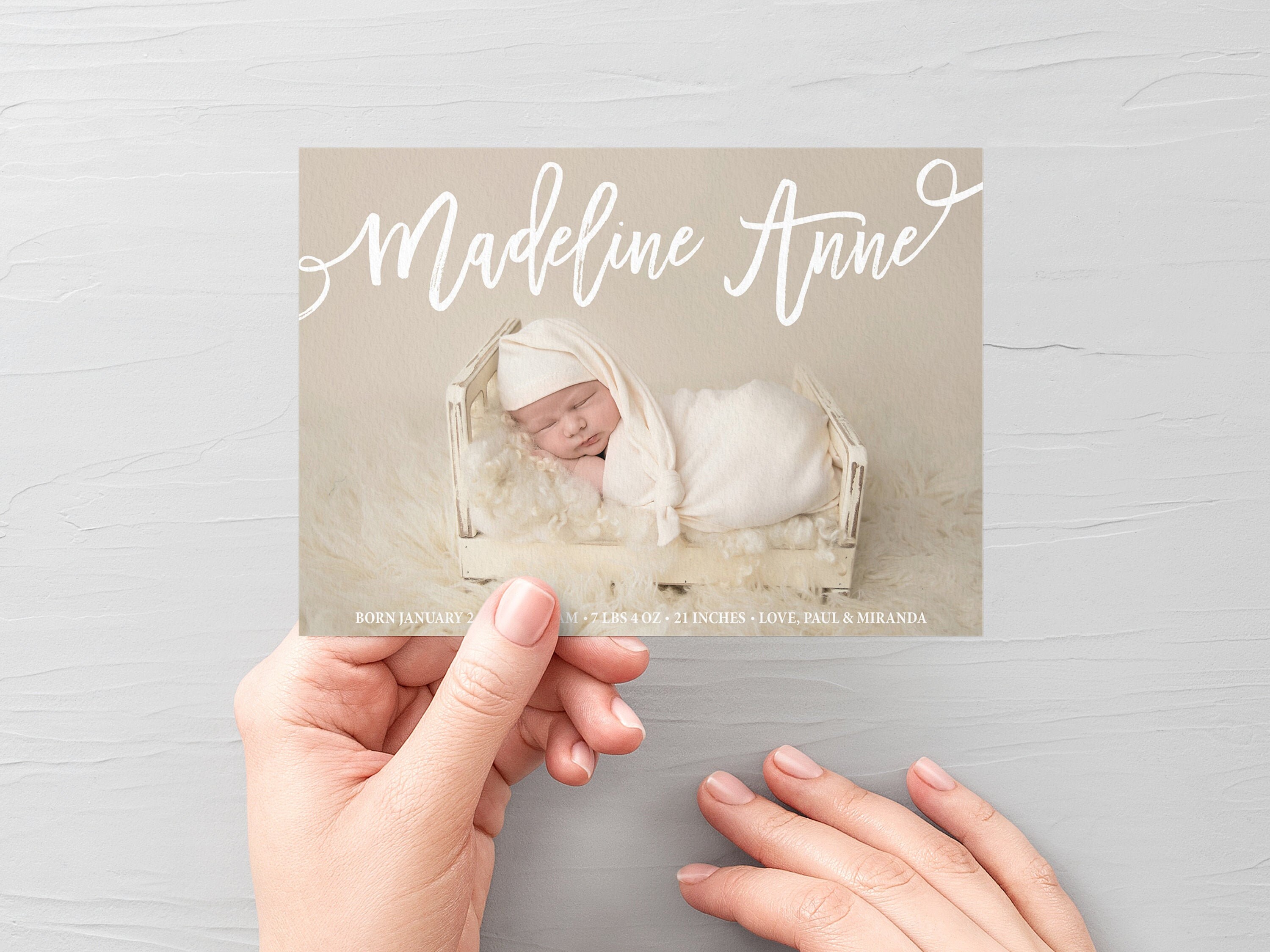 Baby Girl Birth Announcement Card Printable Photo Birth | Etsy