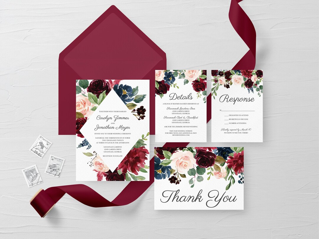 Marsala Wedding Invitation, Printable Wedding Invitation Burgundy ...