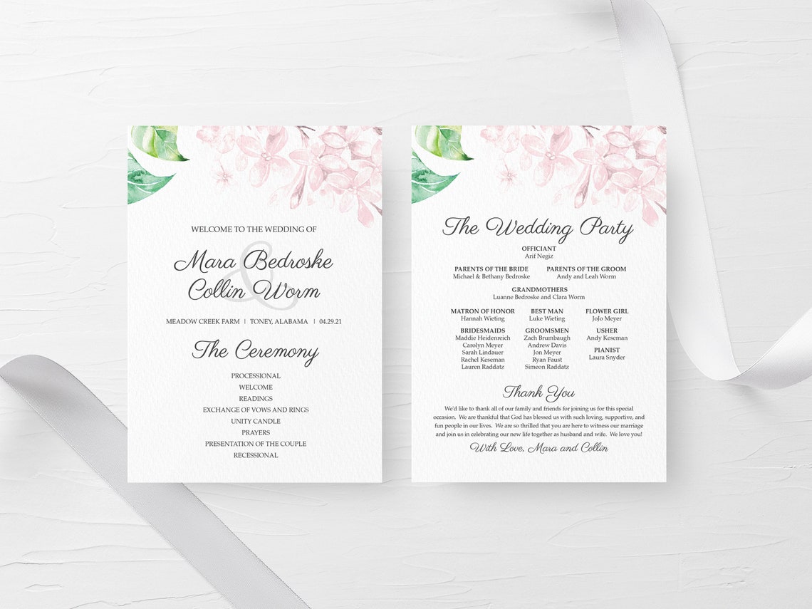 Wedding Ceremony Program Wedding Program Wedding Order of - Etsy