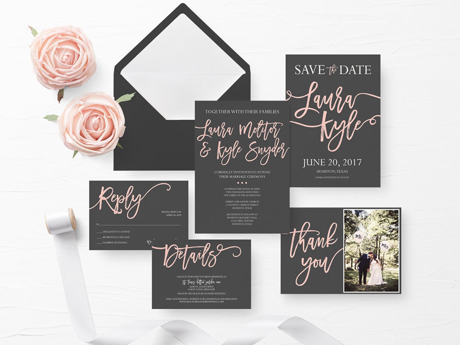 Gray and Pink Wedding Invite Pastel Wedding Invitation - Etsy