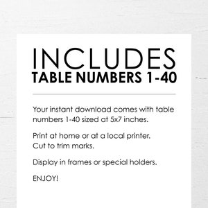 Wedding Table Numbers, 5x7 Table Numbers, Printable Table Numbers ...