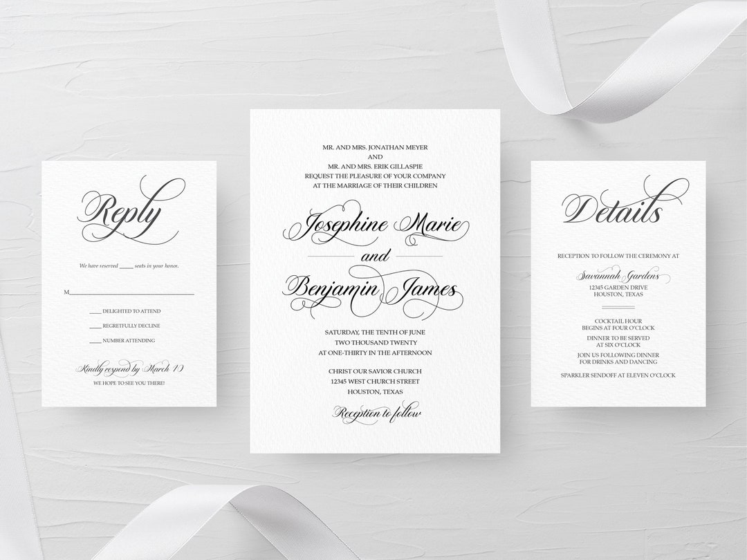 Elegant Wedding Invitation Printable, Simple Wedding Invitation Set ...