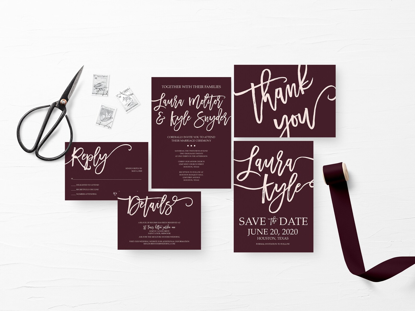 Burgundy Marsala Printable Wedding Invite Set Burgundy Marsala | Etsy