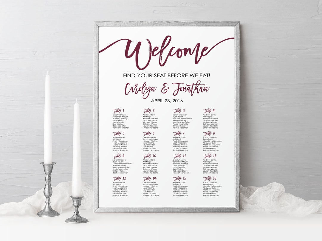 Printable Seating Chart, Printable Custom Seating Chart, Seating Chart ...