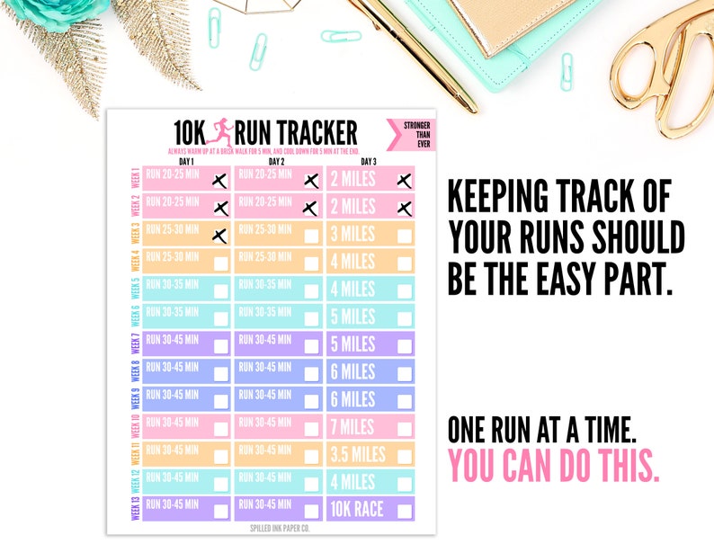Printable 10K Running Tracker | Printable Run Log | Fitness Planner ...